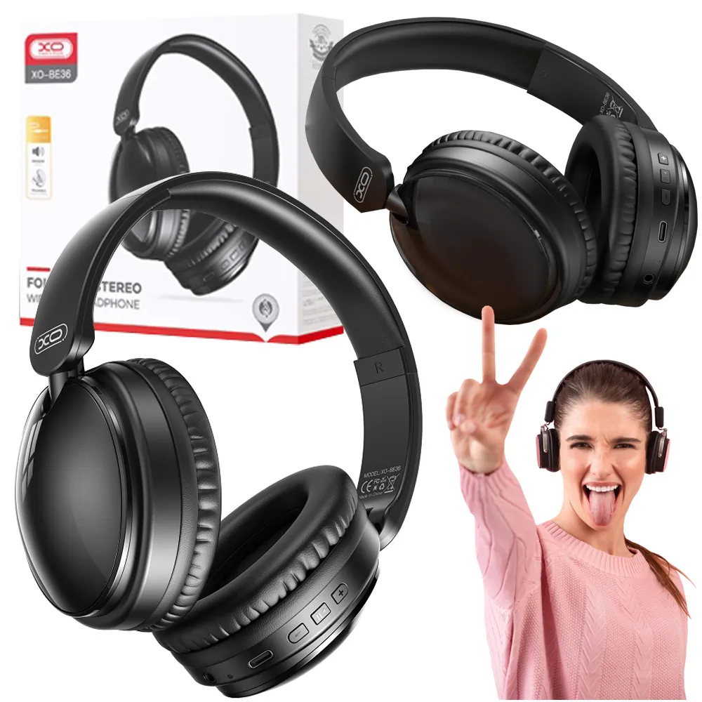① Bezprzewodowe słuchawki nauszne Bluetooth XO BE36 czarne