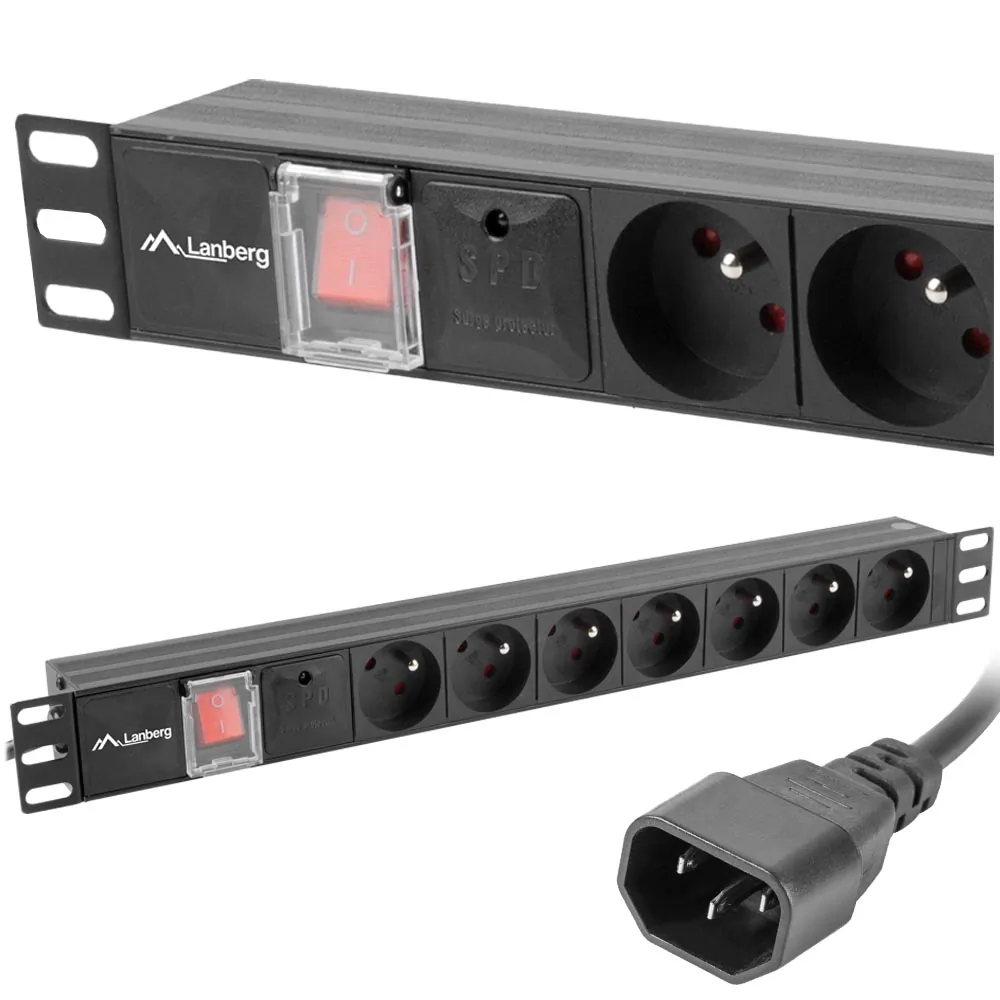 ① Listwa zasilająca RACK PDU LANBERG do szafy RACK 19" 1U 10A 2m 7x230V ...